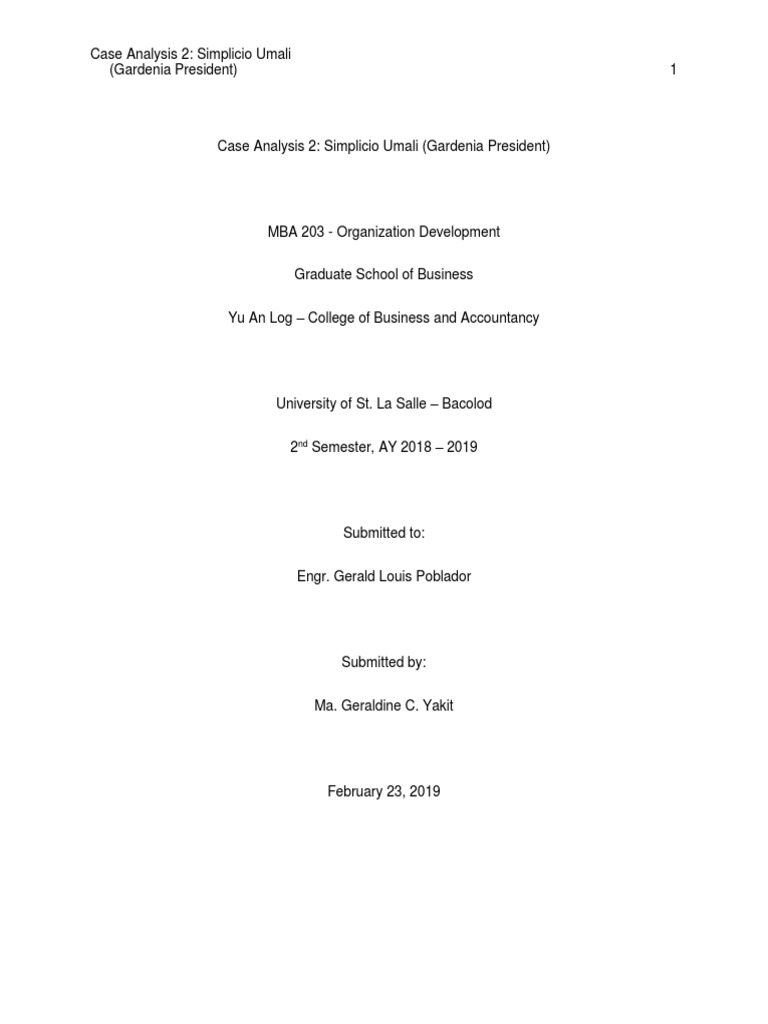 Case Analysis 2 Simplicio Umali (Gardenia President) | PDF | Business ...