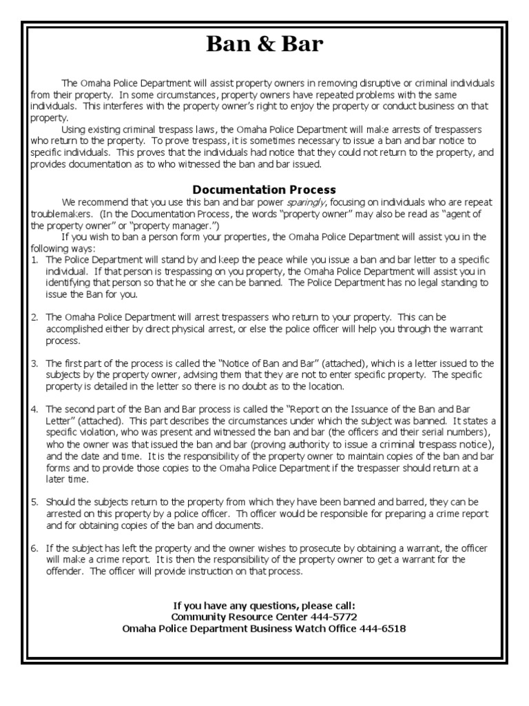 Ban Bar | PDF | Trespass | Arrest