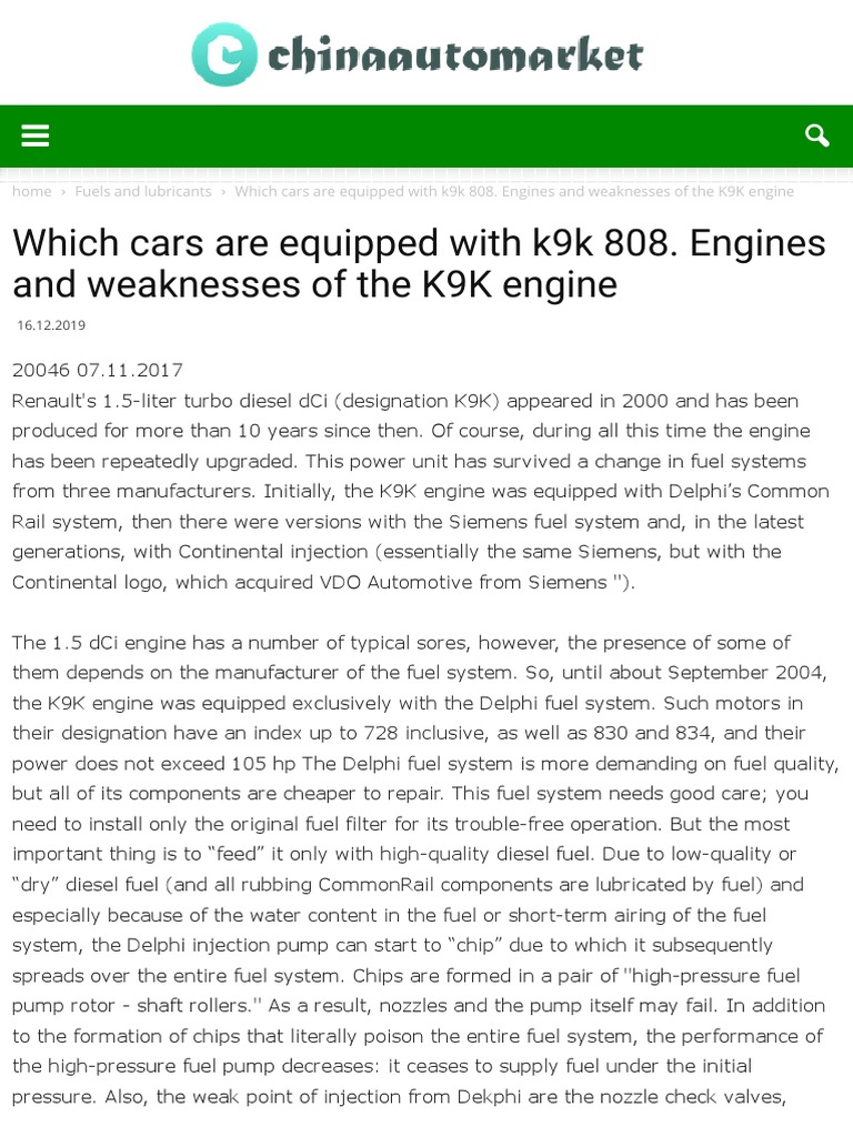 Which Cars Are Equipped With k9k 808. Engines and Weaknesses of The K9K ...