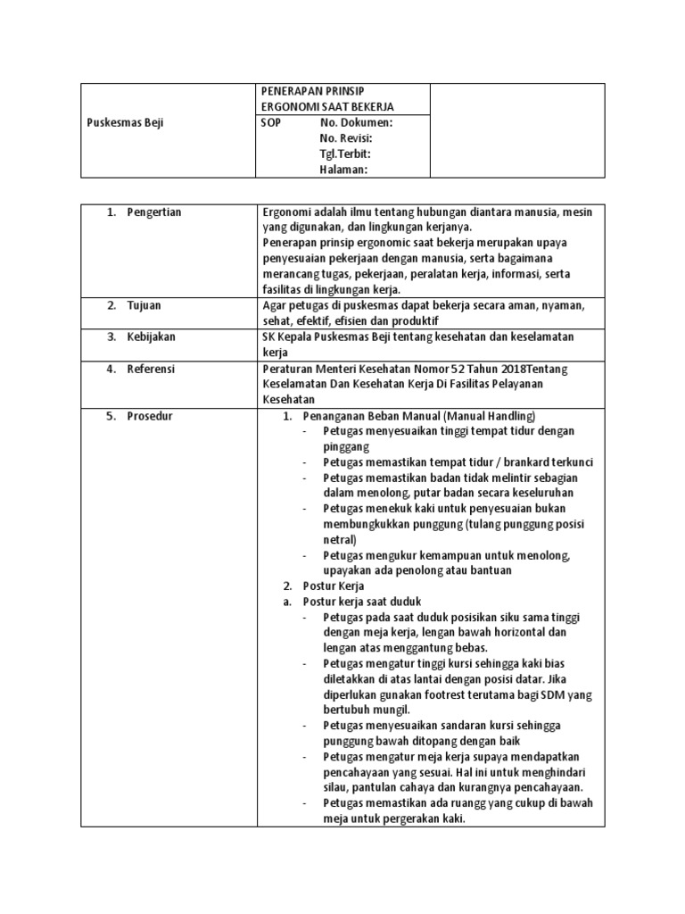 Sop Ergonomi k3 | PDF