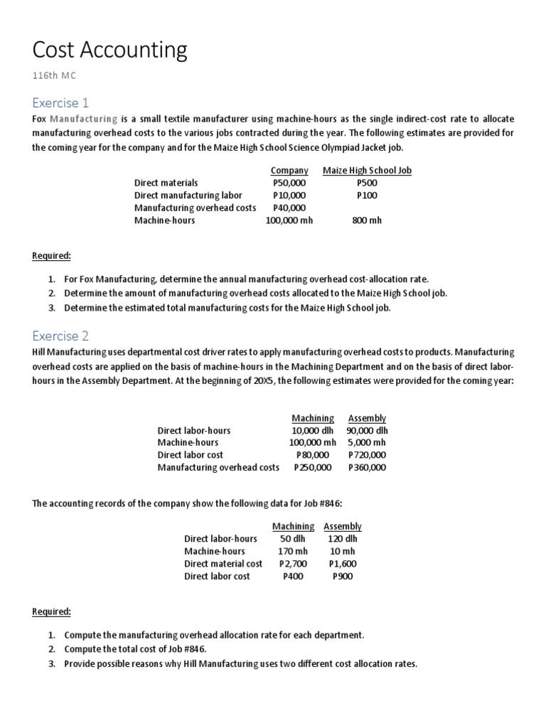 Cost Accounting Exercises | PDF