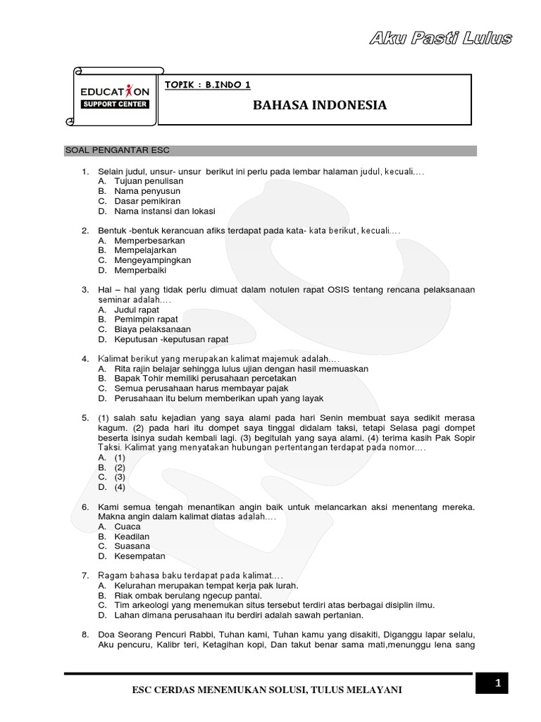 Bahasa Indo 1 | PDF | Seni & Disiplin Bahasa | Kajian Bahasa Asing