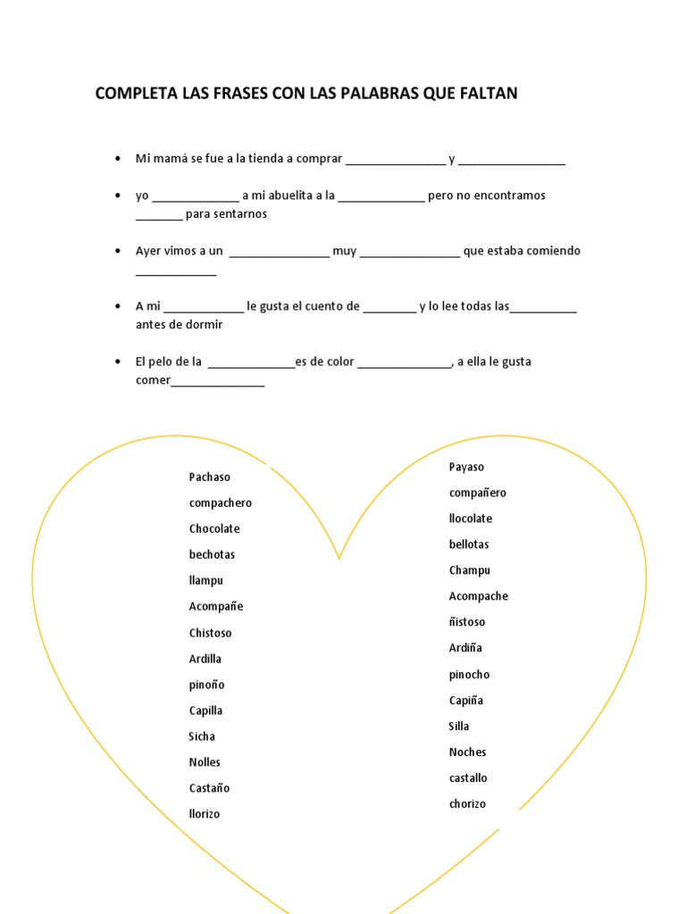 Hojas De Trabajo Con Palabras Faltantes En Oraciones Con V O Con B?