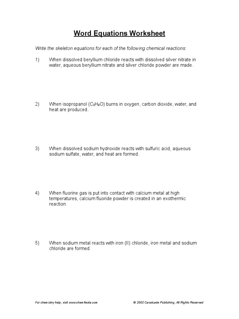 Word Equations Worksheet | PDF