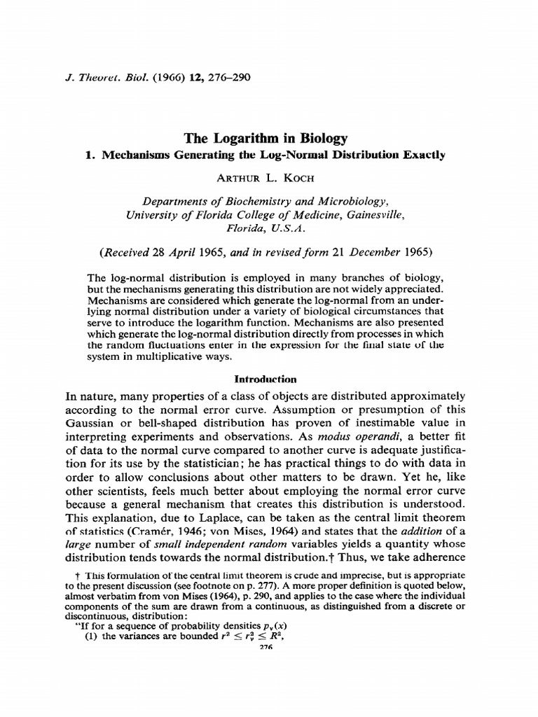 Logarithm in Biology - Mechanisms Generating The Log-Normal ...