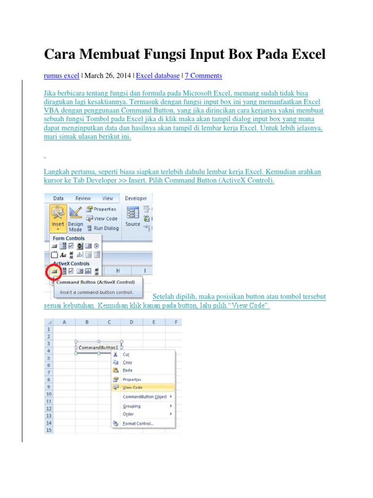 Cara Membuat Fungsi Input Box Pada Excel | PDF