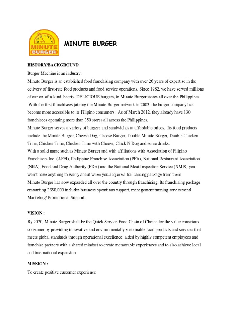 Minute Burger Franchise Overview | PDF | Business