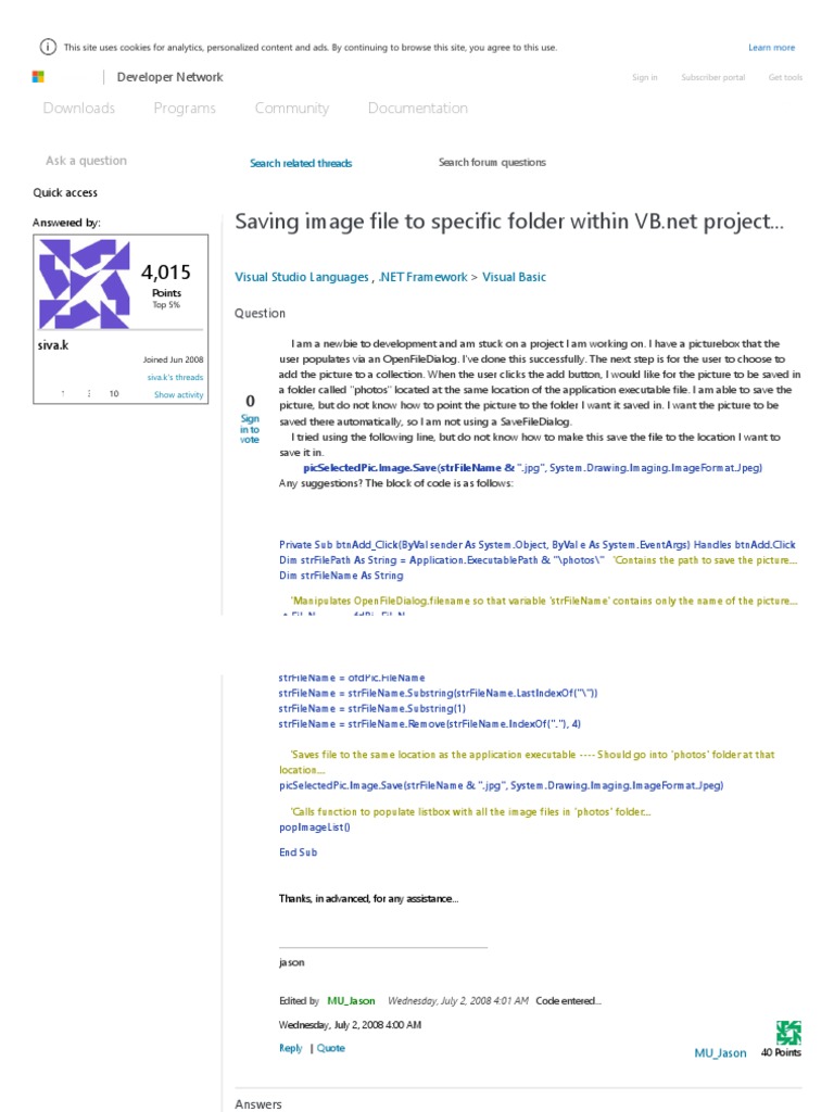 Saving Image File To Specific Folder Within VB - Net Project.. | PDF | Computer File | Microsoft ...