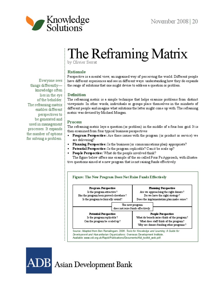 The Reframing Matrix | PDF | Asian Development Bank | Economies