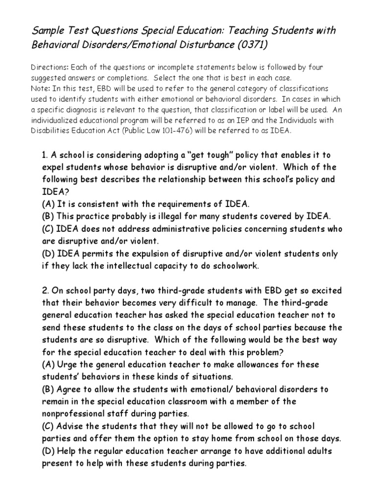 Teaching Students with Behavioral Disorders/Emotional Disturbance (0371 ...