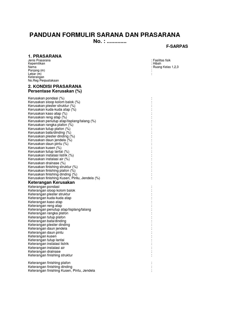 Panduan Formulir Sarana Dan Prasarana | PDF