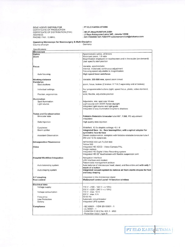 Spesifikasi Carl Zeiss OPMI Pentero 900 Full Spec | PDF