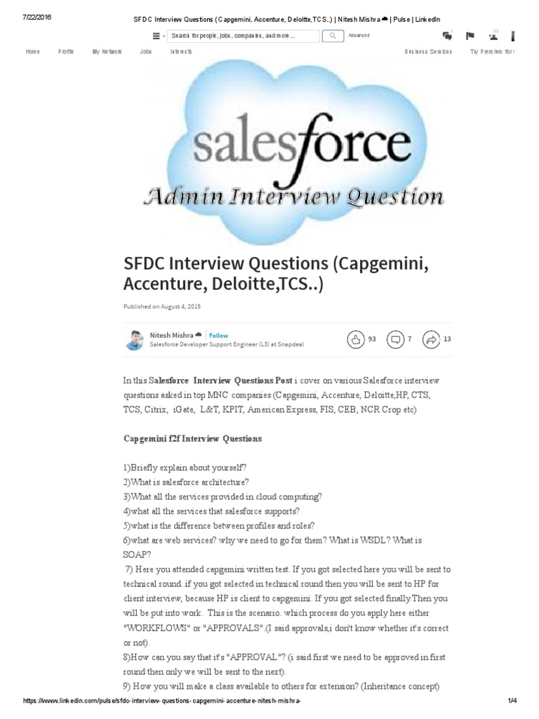 SFDC Interview Questions Capgemini Accenture Deloitte TCS | PDF | Salesforce.Com | Linked In