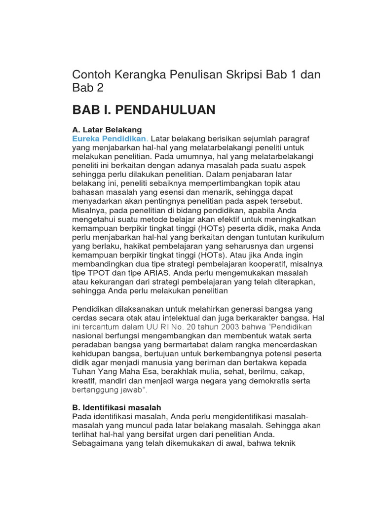 Contoh Kerangka Penulisan Skripsi Bab 1 Dan Bab 2 | PDF