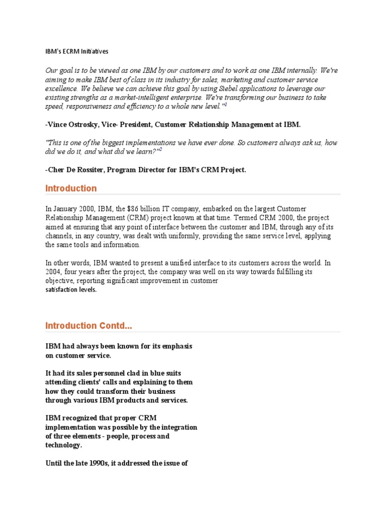 IBM's CRM 2000 Implementation Overview | PDF | Customer Relationship ...