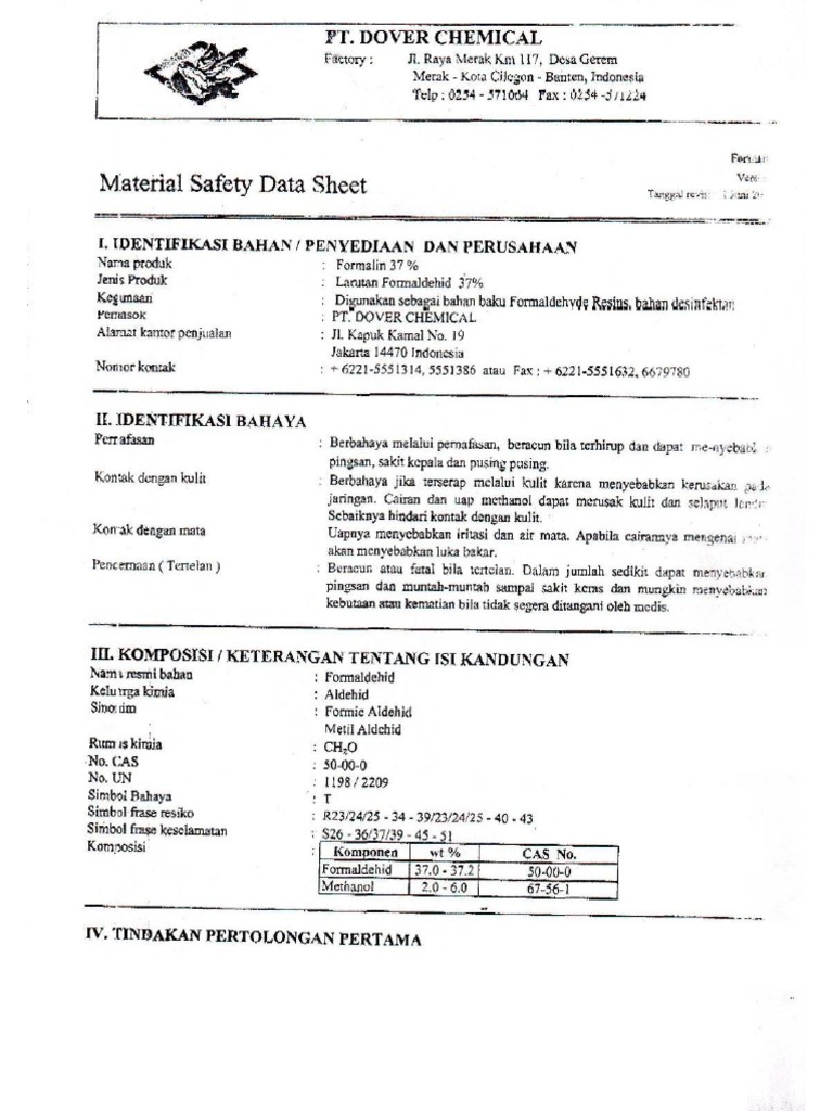 MSDS Formalin | PDF