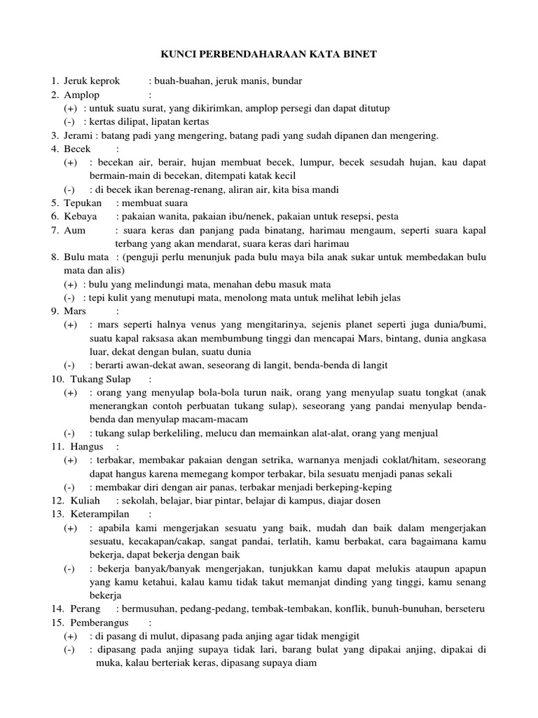 Kunci Perbendaharaan Kata Binet | PDF