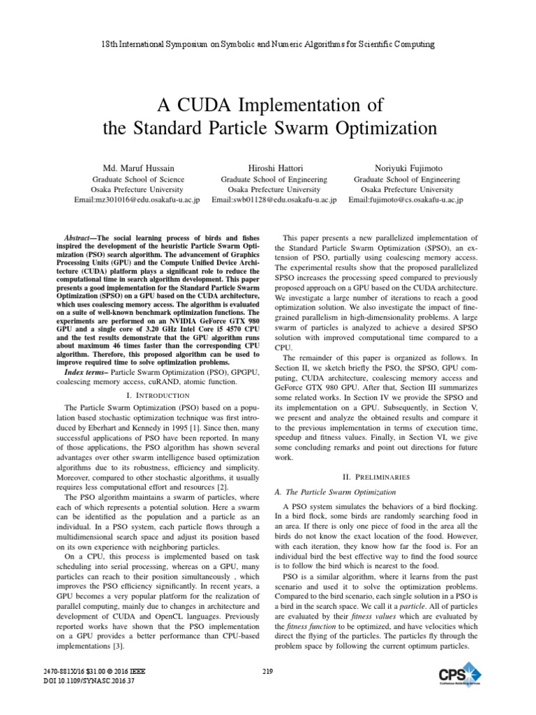A Cuda Implementation Of The Standard Particle Swarm Optimization Pdf