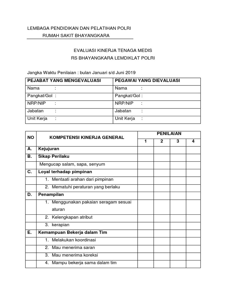 Evaluasi Kinerja Medis RS Bhayangkara 2019 | PDF | Karier & Perkembangan | Pengembangan Diri