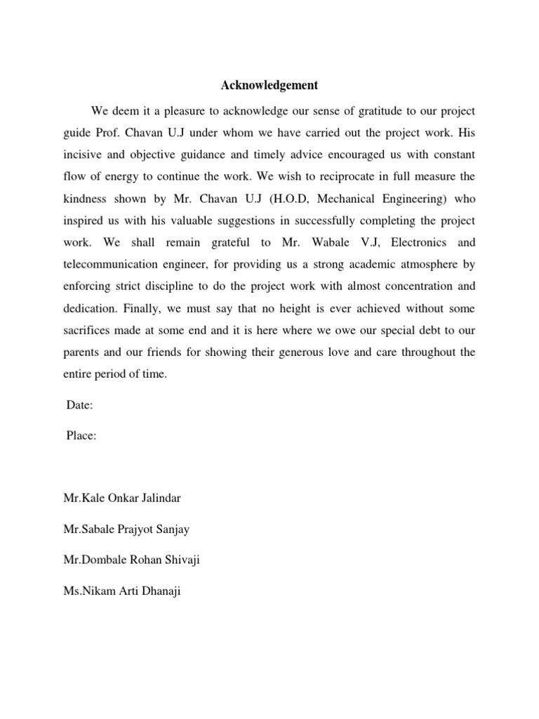 Acknowledgement Ev Project Pdf