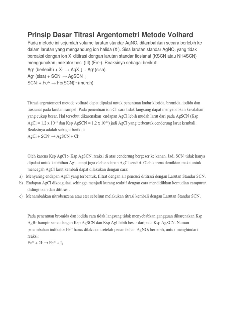 Titrasi Argentometri Metode Volhard | PDF