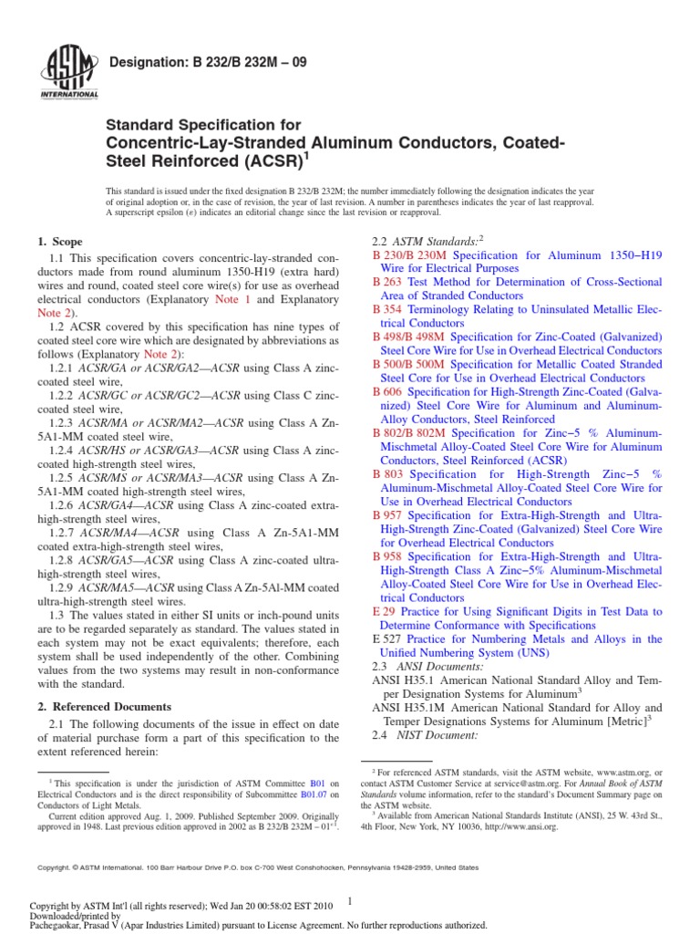 ASTM B 232 (ACSR Conductor) | PDF | Science & Mathematics | Technology ...