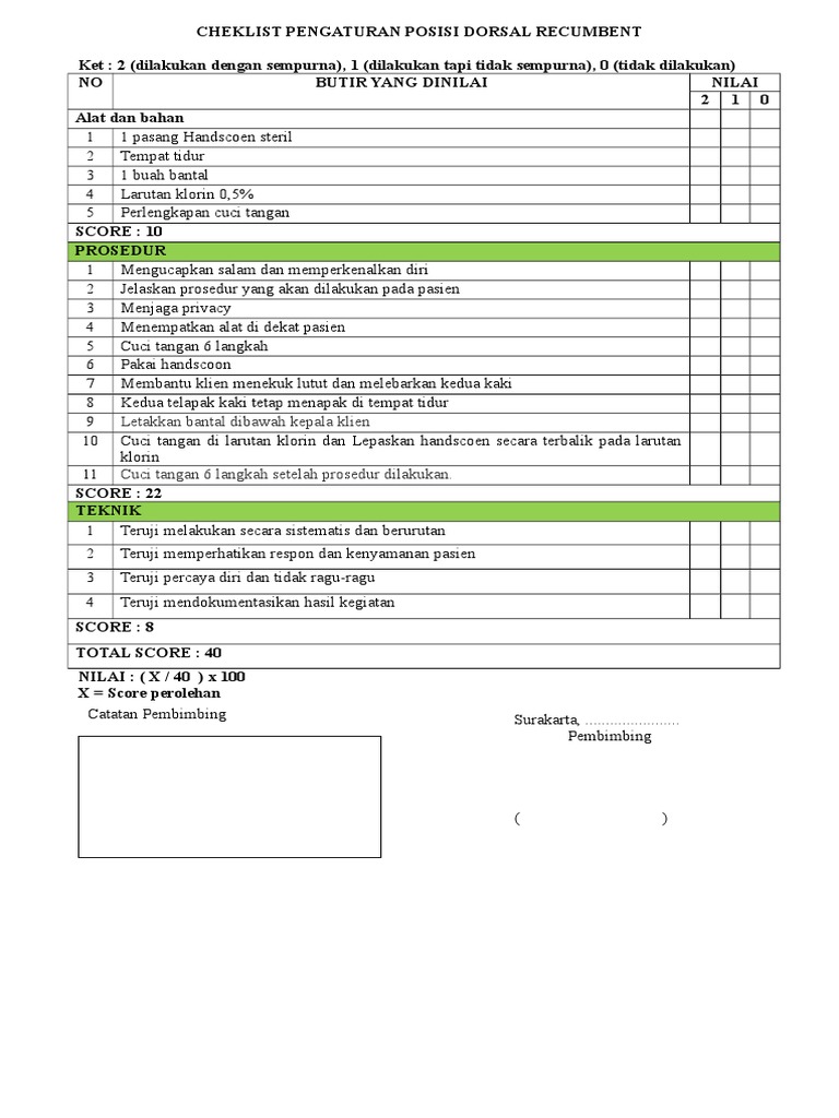 Checklist Posisi Dorsal Recumbent | PDF