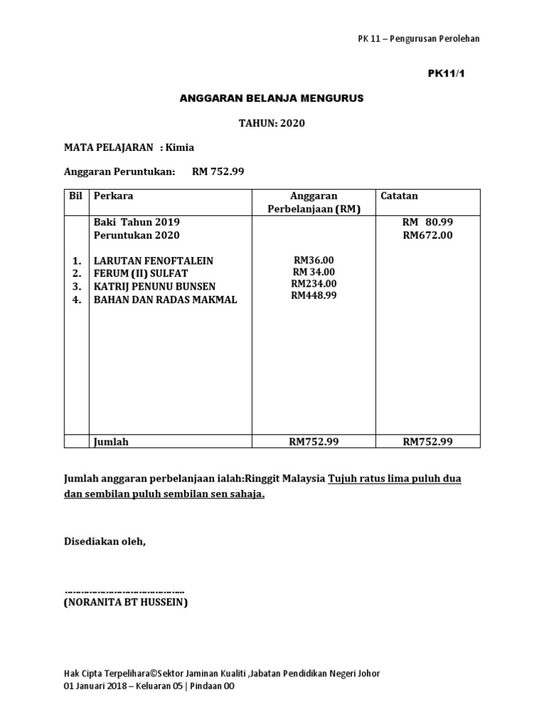 Anggaran Belanja Mengurus 2020 | PDF