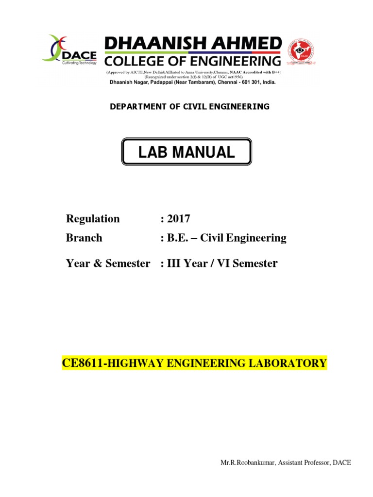 Ce8611 Highway Lab PDF | PDF | Technology & Engineering