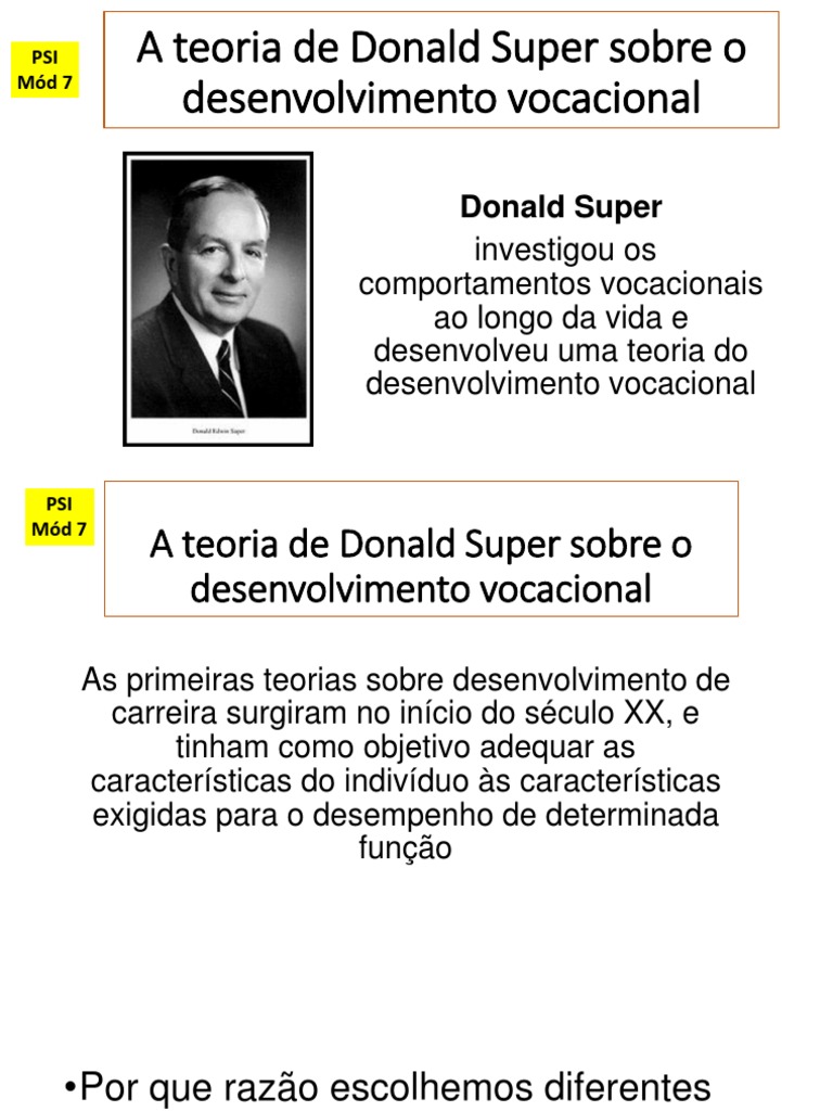Teoria de Donald Super: Desenvolvimento Vocacional | PDF | Carreira e ...