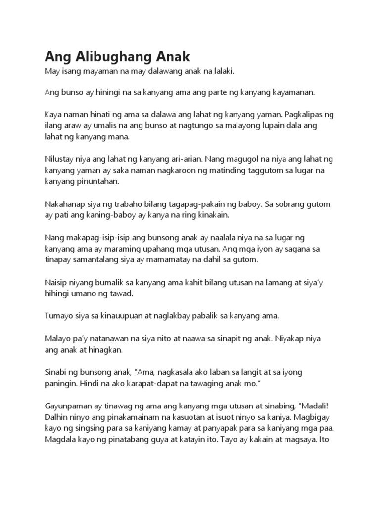 Ang Alibughang Anak May Isang Mayaman Na May Dalawang Anak Na Lalaki | PDF