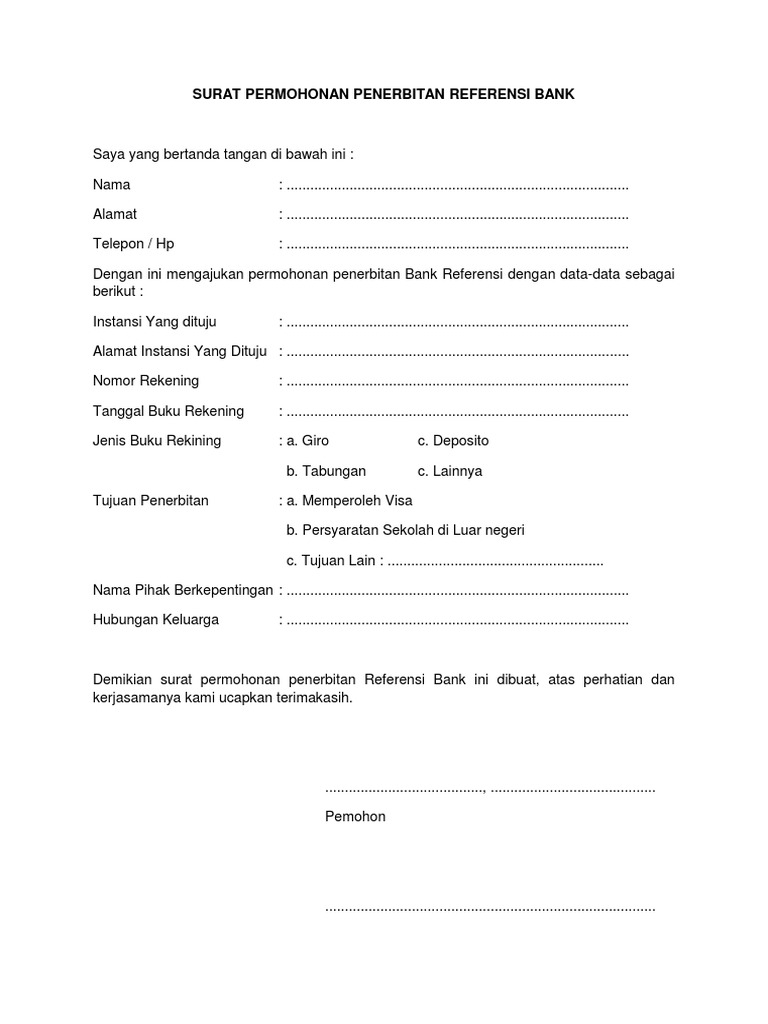 Surat Permohonan Penerbitan Referensi Bank | PDF