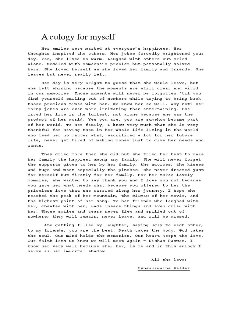 A Eulogy For Myself | PDF | Poetry