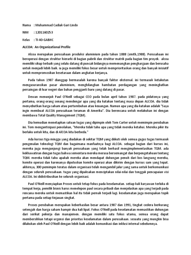 Transformasi ALCOA di Bawah O'Neill | PDF
