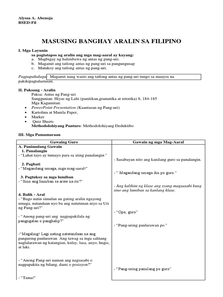 Filipino Detailed Lesson Plan | PDF