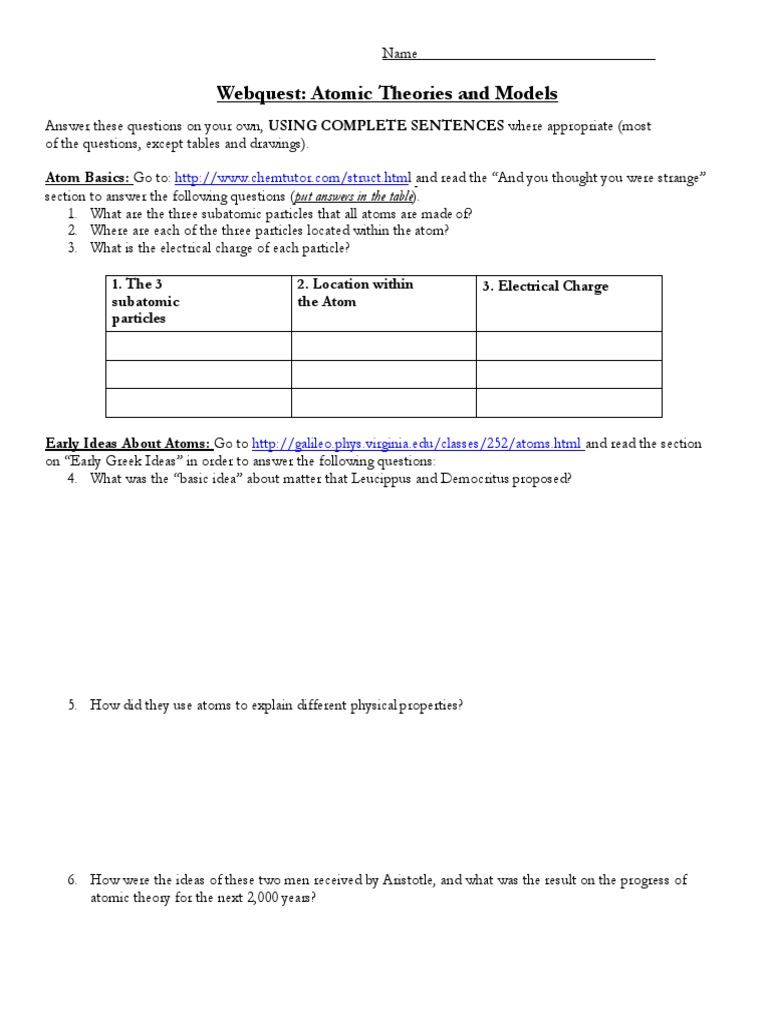 03 Scientists Atom Webquest | PDF
