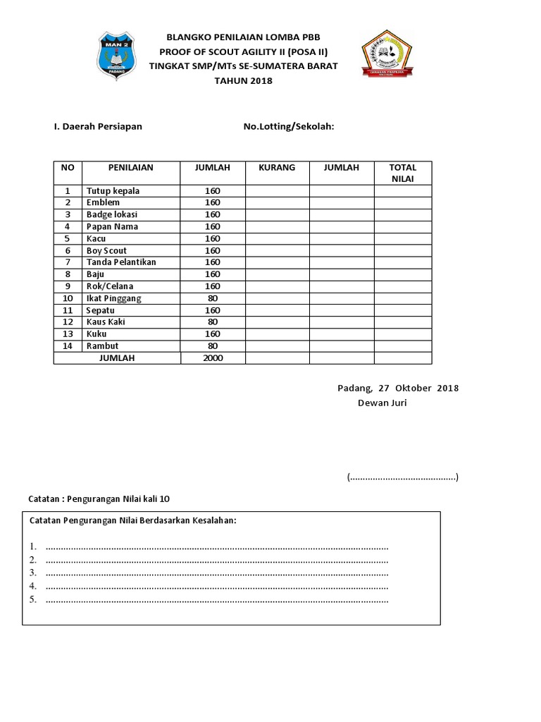 Format Penilaian Lomba PBB 2018 | PDF