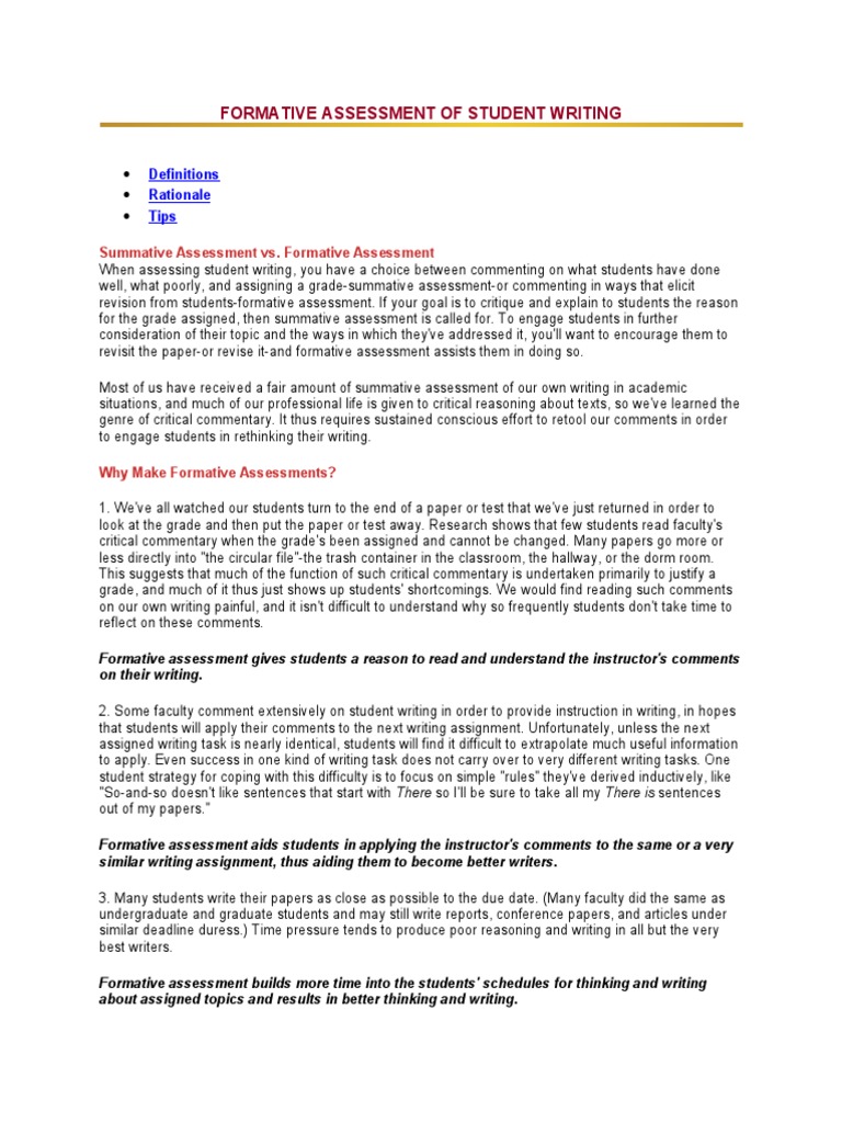 Formative Assessment of Student Writing | PDF | Applied Psychology ...