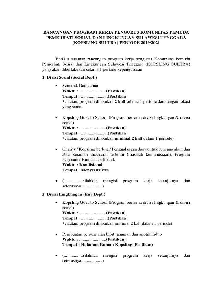 Rancangan Program Kerja Pengurus Komunitas Pemuda Pemerhati Sosial Dan ...