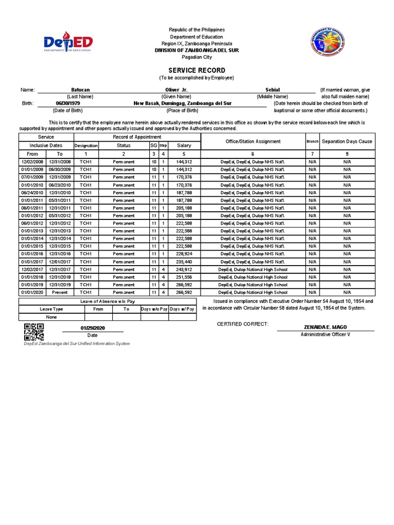 Sample Service Record | Download Free PDF | Social Institutions ...