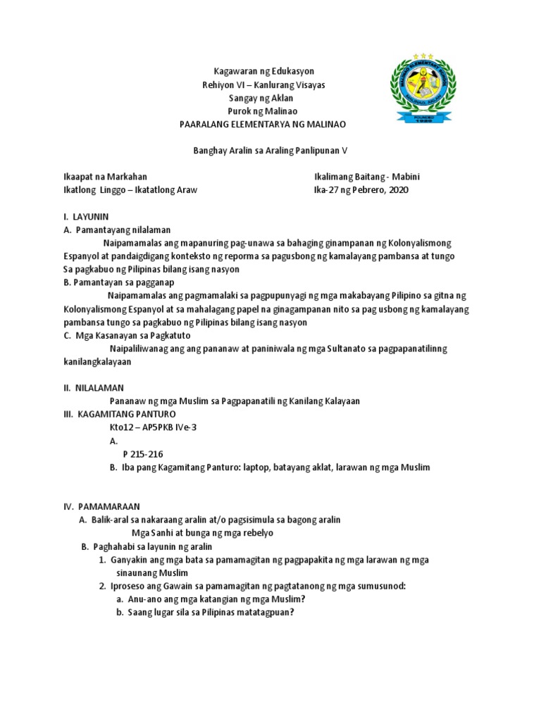 AP FILIPINO 5 Lesson Plan | PDF
