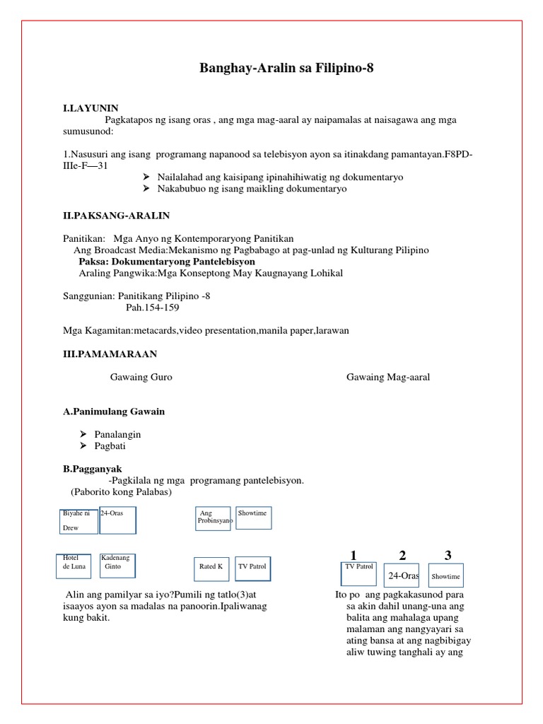 Banghay - Aralin Sa FILIPINO-8 3rd Quarter | PDF
