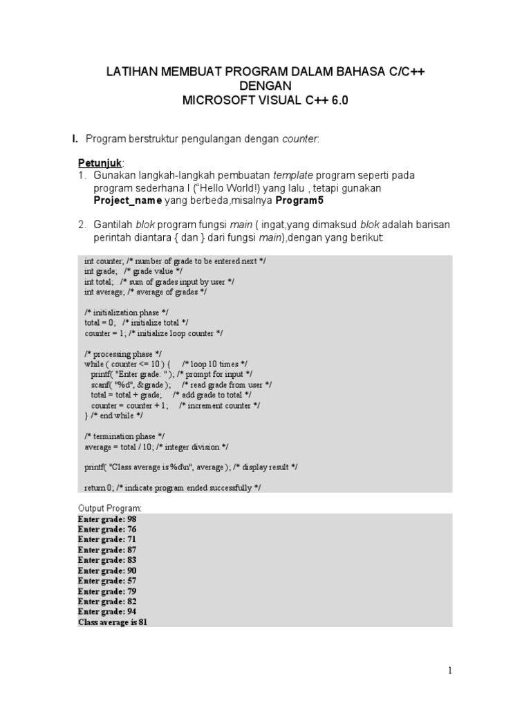 Latihan Membuat Program Dalam Bahasa C/C++ Dengan Microsoft Visual C++ ...