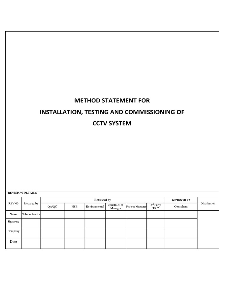 CCTV Installation Method Statement | PDF | Technology & Engineering