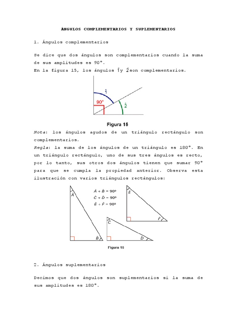 Ángulos Complementarios y Suplementarios | PDF