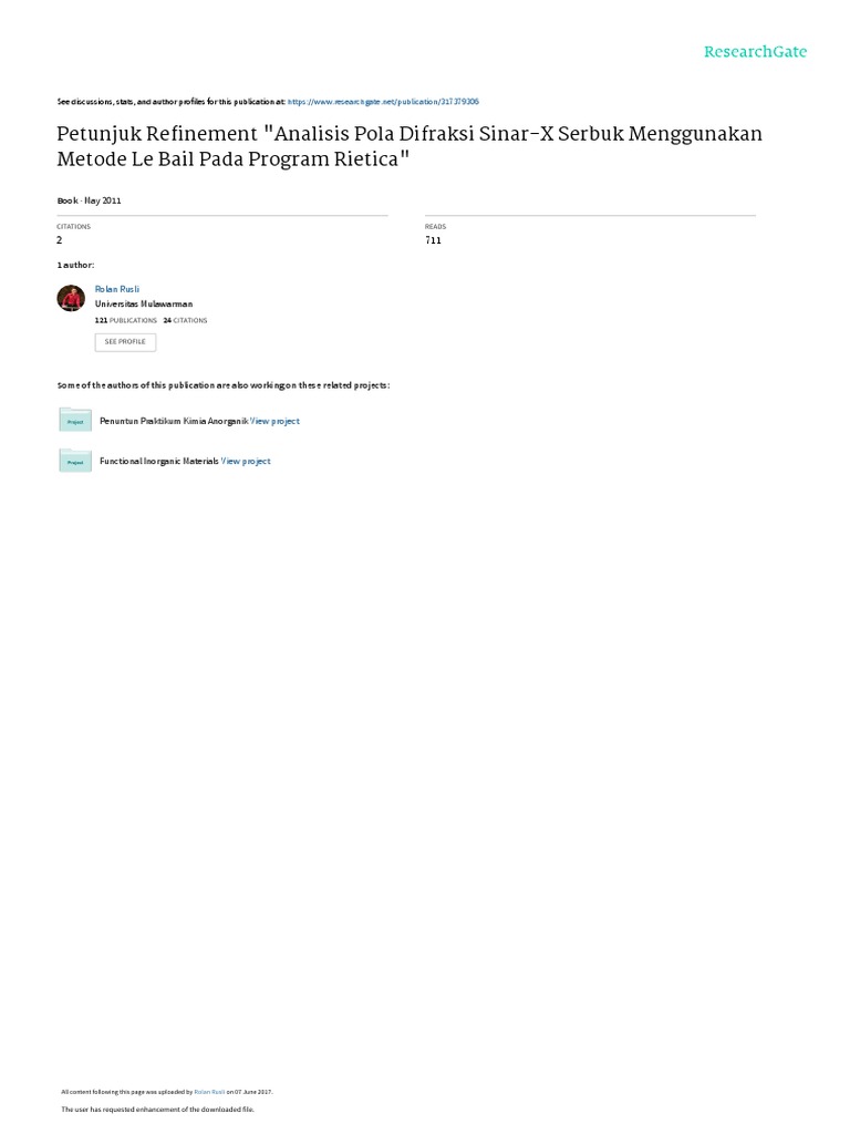 Petunjuk Refinement Analisis Pola Difraksi Sinar X X Ray Difraction XRD ...