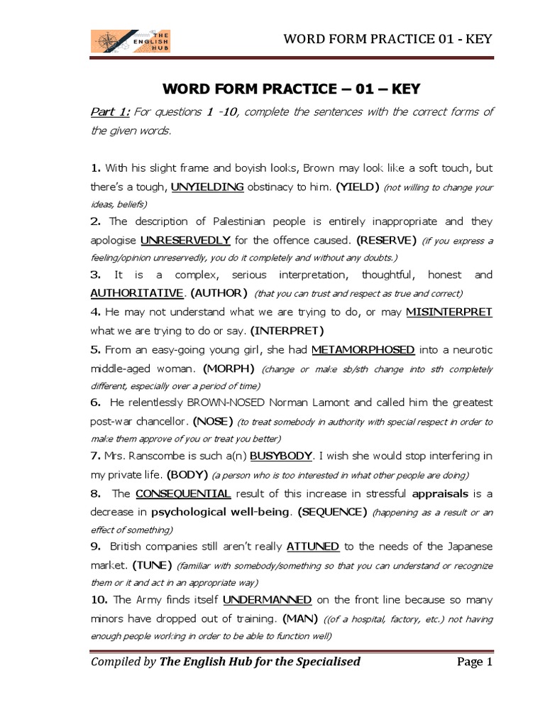 Word Form Practice - 01 - Key PDF | PDF