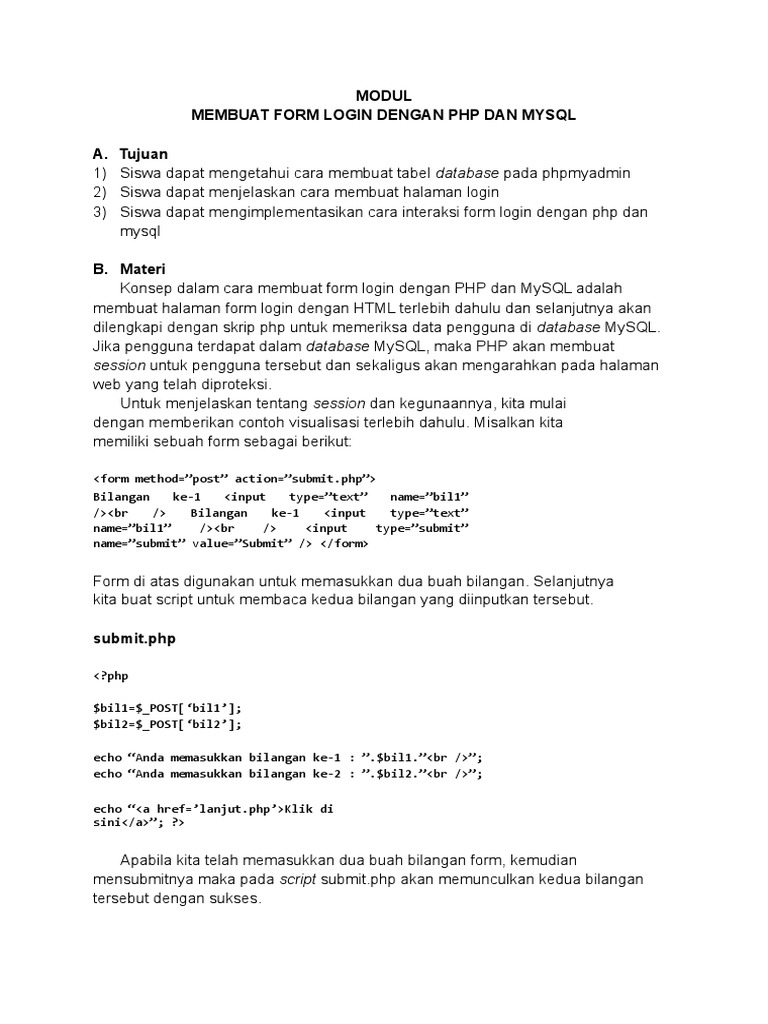 12 - Modul Membuat Form Login Dengan PHP Dan MySQL | PDF | Pengelolaan Keuangan & Uang