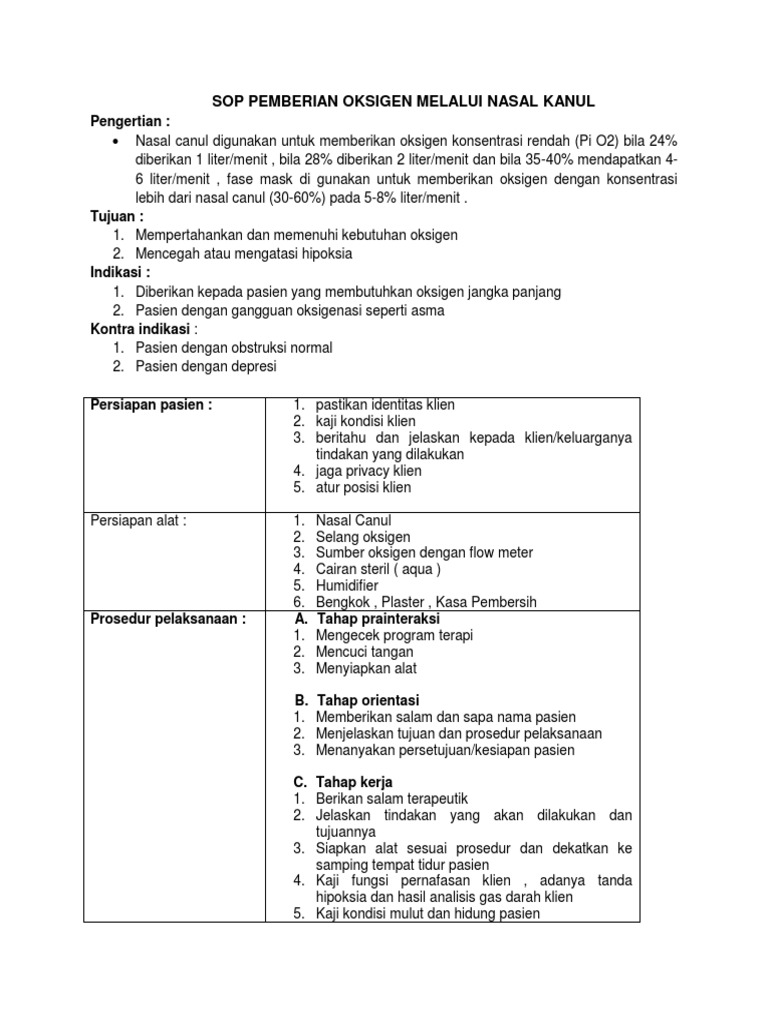 Sop Pemberian Oksigen Melalui Nasal Kanul | PDF