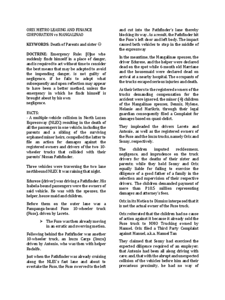 ORIX METRO LEASING AND FINANCE CORPORATION Vs MANGALINAO | PDF